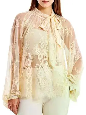 VICOLO Lace-panelled Pussy-bow Blouse - Neutrals