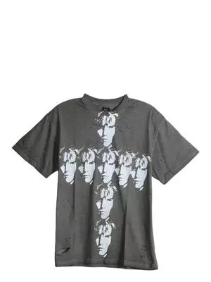 SAITOS Wormhole Distressed Graphic-print T-shirt - Grey
