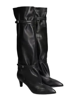 STRATEGIA SHOES Buckled Leather Knee-high Boots - Black