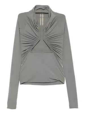 Rick Owens Rick Owens Long Sleeve V-Neck Gathered Top Grey