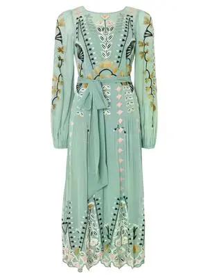 TEMPERLEY LONDON Rosalba Floral Embroidered Midi Dress - Green