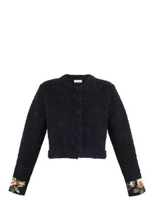 Erdem Bouclé Cardigan With Floral Cuffs - Black