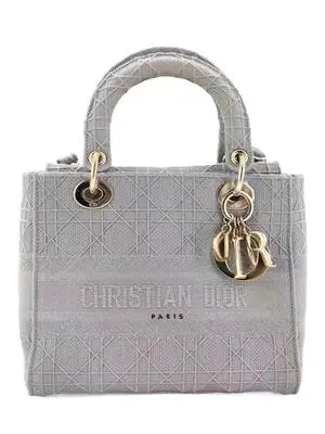 Dior Lady D-lite Bag Cannage Embroidered Canvas Medium Satchel - Grey