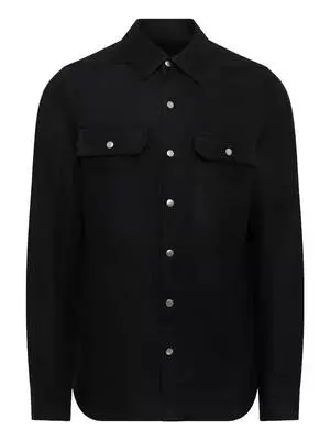 Rick Owens Fw26 Tower Outershirt In Ramie Moleskin - Black