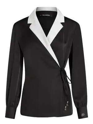 Karl Lagerfeld Satin-finish Wrap Blouse - Black