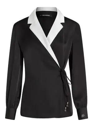 Karl Lagerfeld Satin-finish Wrap Blouse - Black
