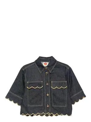 Farm Rio Scallop-edge Contrast Stitching Denim Shirt - Blue