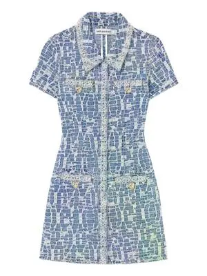 SELF-PORTRAIT Sequin-embellished Collared Mini Dress - Blue