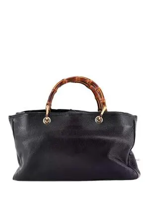 Gucci Bamboo Shopper Leather Medium Tote Bag - Black
