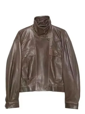 Nour Hammour Quincy Leather Bomber Jacket - Brown
