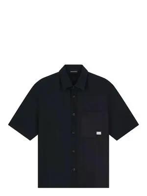 Emporio Armani Seersucker Shirt With Down Padding And Rib Details - Blue