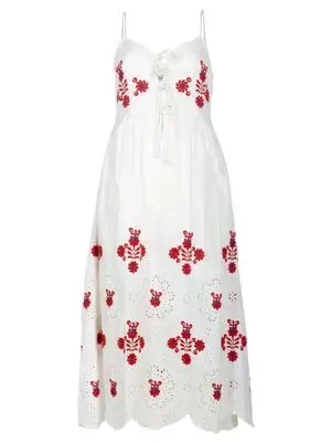 Sea Catharina Embroidered Broderie-anglaise Midi Dress - White