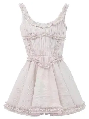 Alexander McQueen Pleated Ruffle Pinstripe Mini Dress Pink