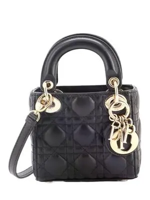 Dior Lady Bag Cannage Quilt Lambskin Micro Shoulder Bag - Black