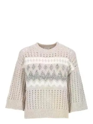 Peserico Open-knit Sequin Embellished Fair Isle Sweater - Neutrals