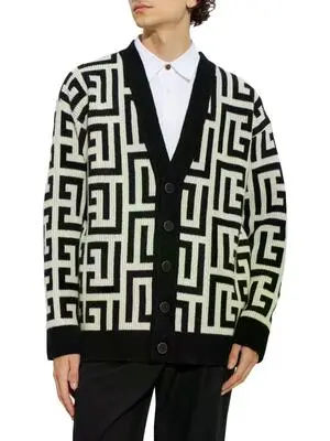 Balmain Monogram Pattern V-neck Cardigan - Black