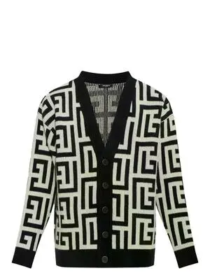 BALMAIN Balmain Monogram Pattern V-Neck Cardigan