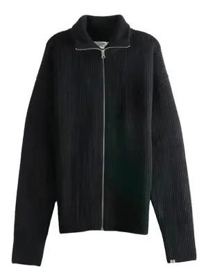 Extreme Cashmere Ribbed-Knit Zip-Up Sweater Black