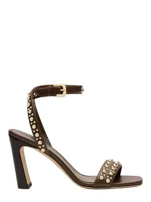 STUART WEITZMAN Stuart Weitzman Perry Leather Heeled Sandals With Stud Embellishment