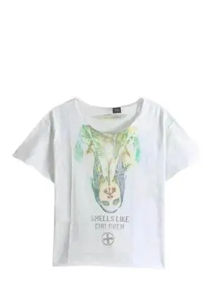 SAITOS Graphic-print Raw-edge T-shirt - White