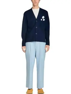 Sandro Furry-jacquard Flower Cardigan - Blue
