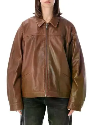 HAIKURE Zip-up Leather Jacket - Brown