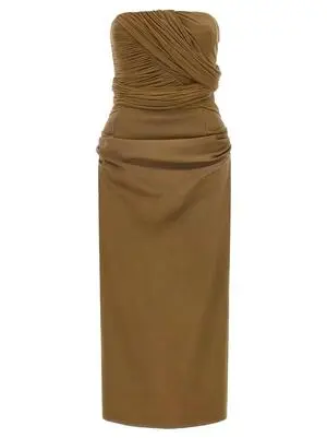 Magda Butrym Draped Strapless Midi Dress - Brown