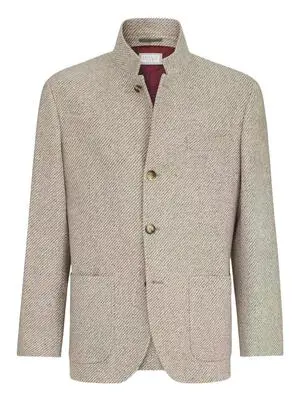 Brunello Cucinelli Cashmere And Silk Diagonal Outerwear Blazer With Patch Pockets - Neutrals