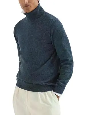 Brunello Cucinelli Mouliné Cashmere Turtleneck Sweater - Blue