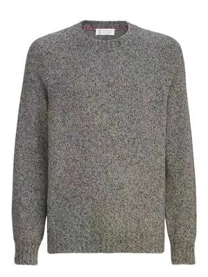 Brunello Cucinelli Virgin Wool, Silk, And Cashmere Chiné Sweater - Grey