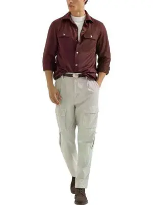 Brunello Cucinelli Virgin Wool Flannel Overshirt With Spread Collar And Chest Pockets - Red