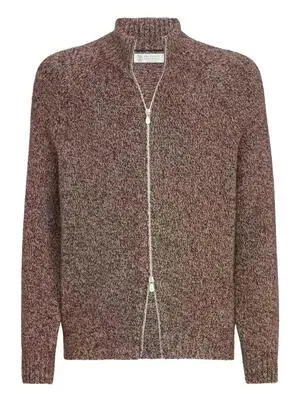 Brunello Cucinelli Brunello Cucinelli Chiné Cardigan In Virgin Wool, Silk, And Cashmere Red