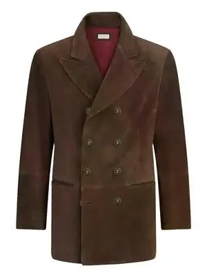 Brunello Cucinelli Suede Peak Lapel Outerwear Jacket - Brown