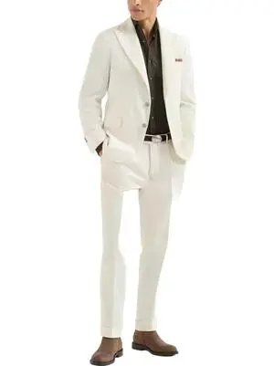 Brunello Cucinelli Virgin Wool, Silk And Cotton Chalk Stripe Piqué Shirt With Spead Collar - Brown