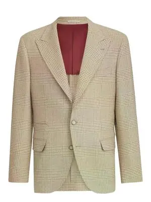Brunello Cucinelli Comfort Wool And Cashmere Prince Of Wales Flannel Deconstructed Blazer With Large Peak Lapels - Neutrals