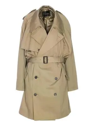 Balenciaga Draped-neck Double-breasted Trench Coat Neutrals