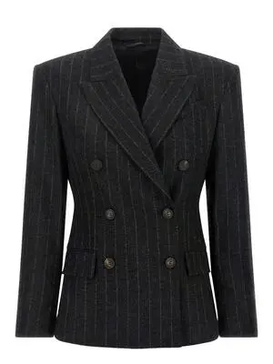 Brunello Cucinelli Double-breasted Pinstripe Blazer - Grey