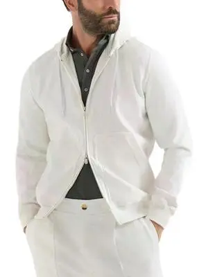 Brunello Cucinelli Techno Cotton French Terry Double Cloth Hooded Sweatshirt With Zipper - Grey