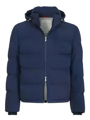 Brunello Cucinelli Stretch Bonded Nylon Down Jacket With Heat-bonded Seams And Detachable Hood - Blue