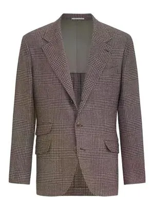 Brunello Cucinelli Comfort Wool And Cashmere Prince Of Wales Flannel Deconstructed Cavallo Blazer - Brown