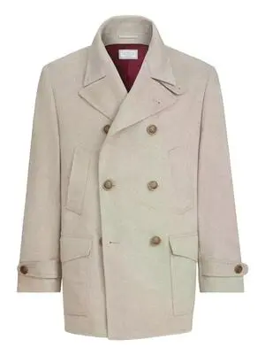 Brunello Cucinelli Cashmere Chevron Flannel Four-pocket Pea Coat - Neutrals