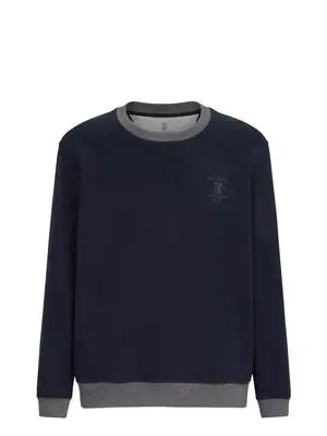 Brunello Cucinelli Cotton French Terry Sweatshirt With Embroidery - Blue