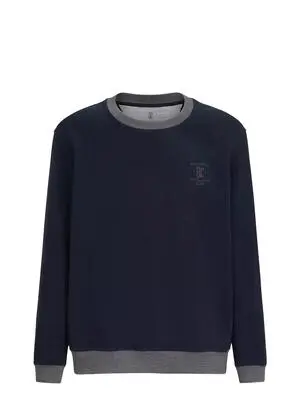Brunello Cucinelli Cotton French Terry Sweatshirt With Embroidery - Blue