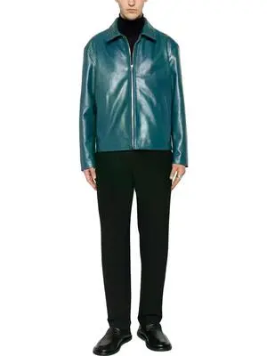 Sandro Sandro Zip-Up Leather Jacket Blue