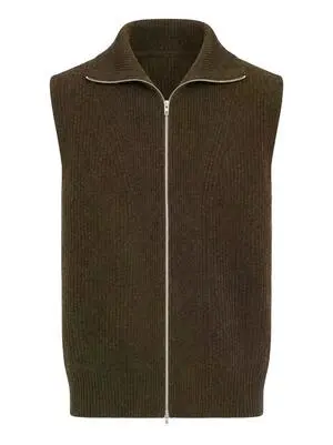 JIL SANDER Wool Zip-up Vest - Brown