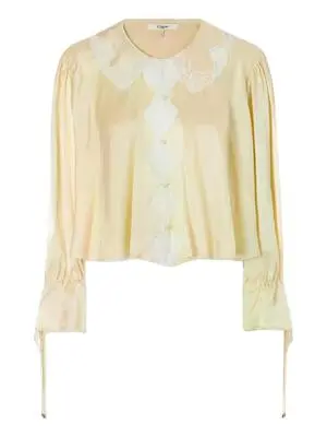 Chloé Fluid Top In Washed Silk Satin & Lace - Yellow