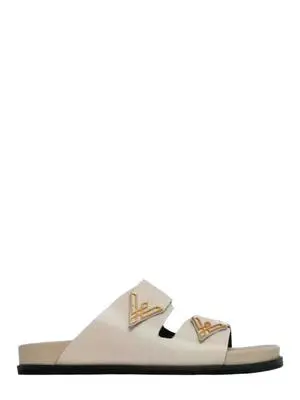 VANDA NOVAK Double Strap Logo Plaque Sandals - Neutrals