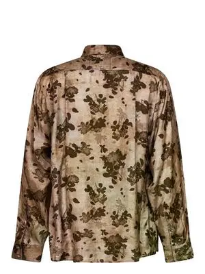 UMA WANG Floral-print Chest-pocket Shirt - Brown