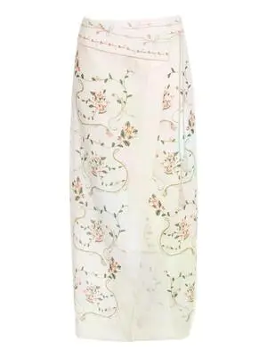 Agua Bendita Tierra Navegante Floral Print Midi Skirt - Neutrals