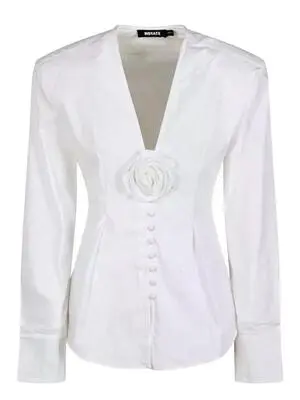 ROTATE BY BIRGER CHRISTENSEN Floral-applique V-neck Shirt - White